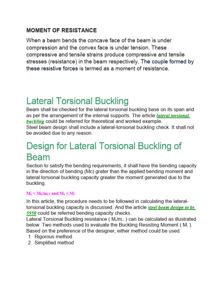 Moment of Resistance | PDF | Beam (Structure) | Buckling
