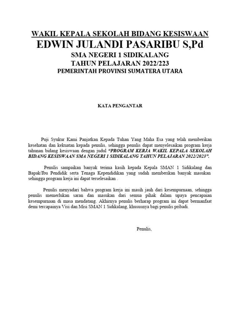 Program Kerja Kesiswaan SMAN 1 Sidikalang | PDF