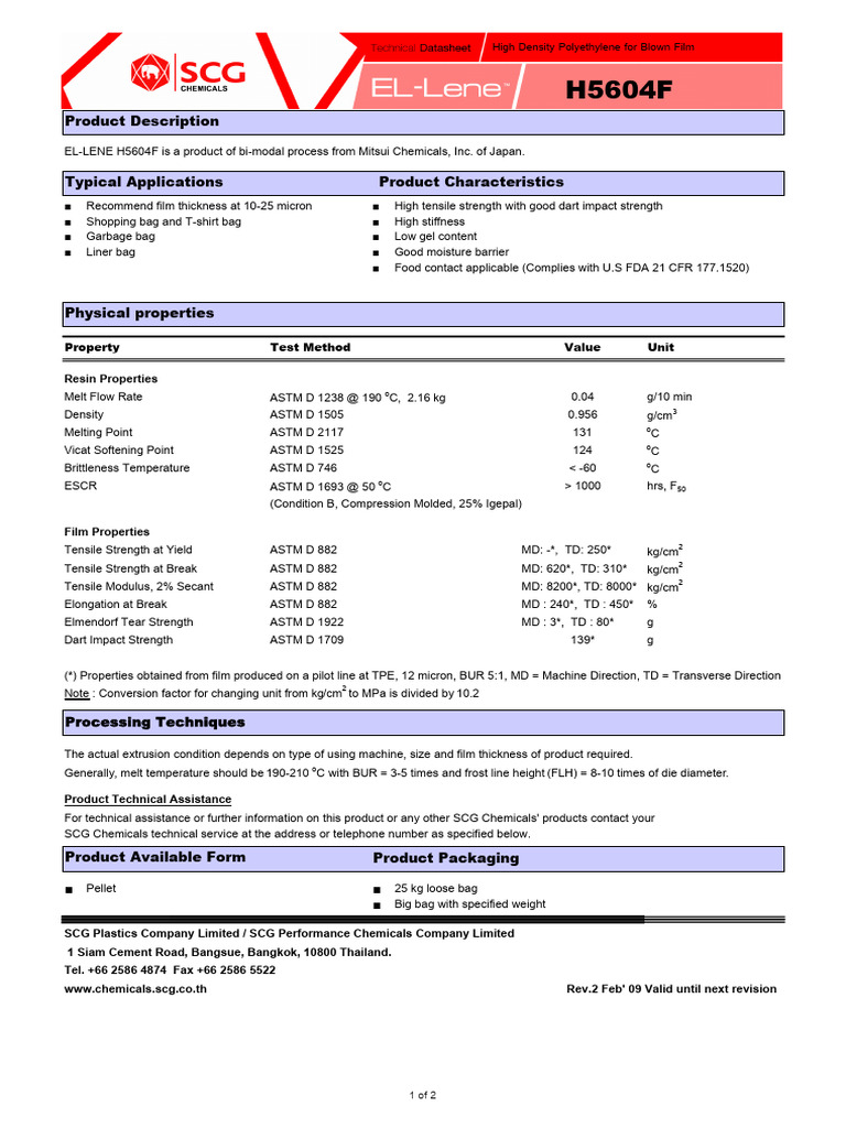 Hdpe H5604F | PDF | Polyethylene | Materials