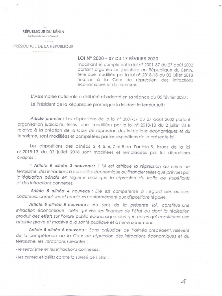 Loi 2020 07 Du 17 Fevrier 2020 Modifiant La Criet | PDF
