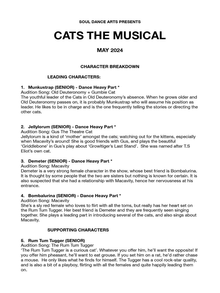 Character Descriptions & Audition Info | PDF | Fictional Cats ...