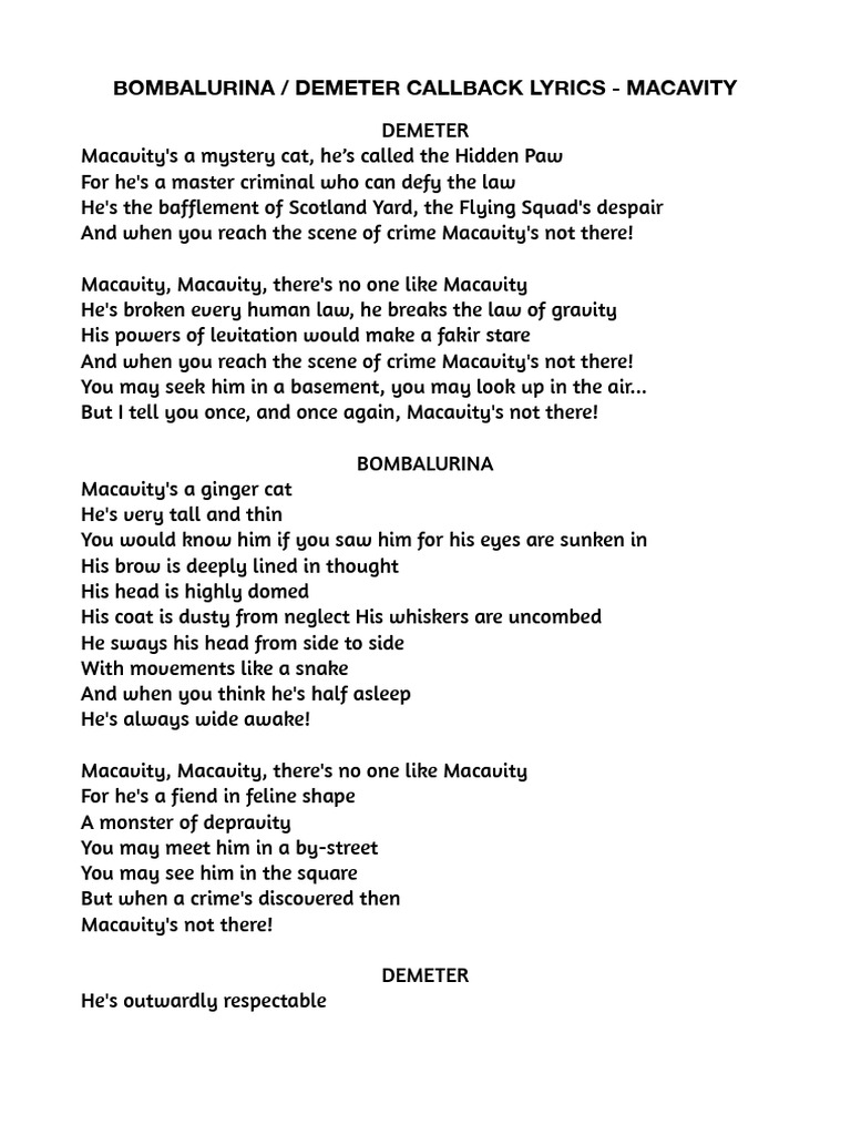 Macavity Full Lyrics | PDF | Fictional Felines | Felines