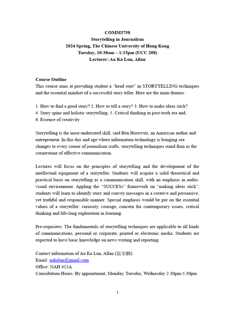COMM3750 Course Outline-2024 | PDF | Plagiarism | Storytelling