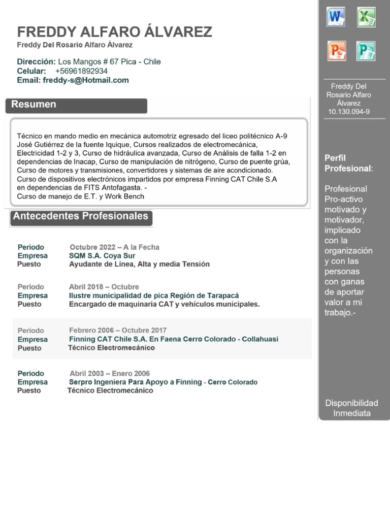 Curriculum Actualizado Freddy Alfaro 2023 BUENO | PDF