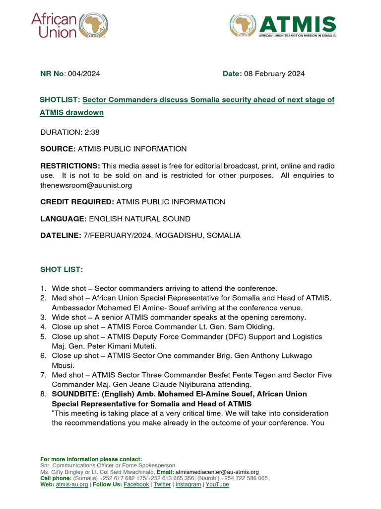 NEWS ARTICLE and SHOT LIST-Sector Commanders Discuss Somalia Security ...