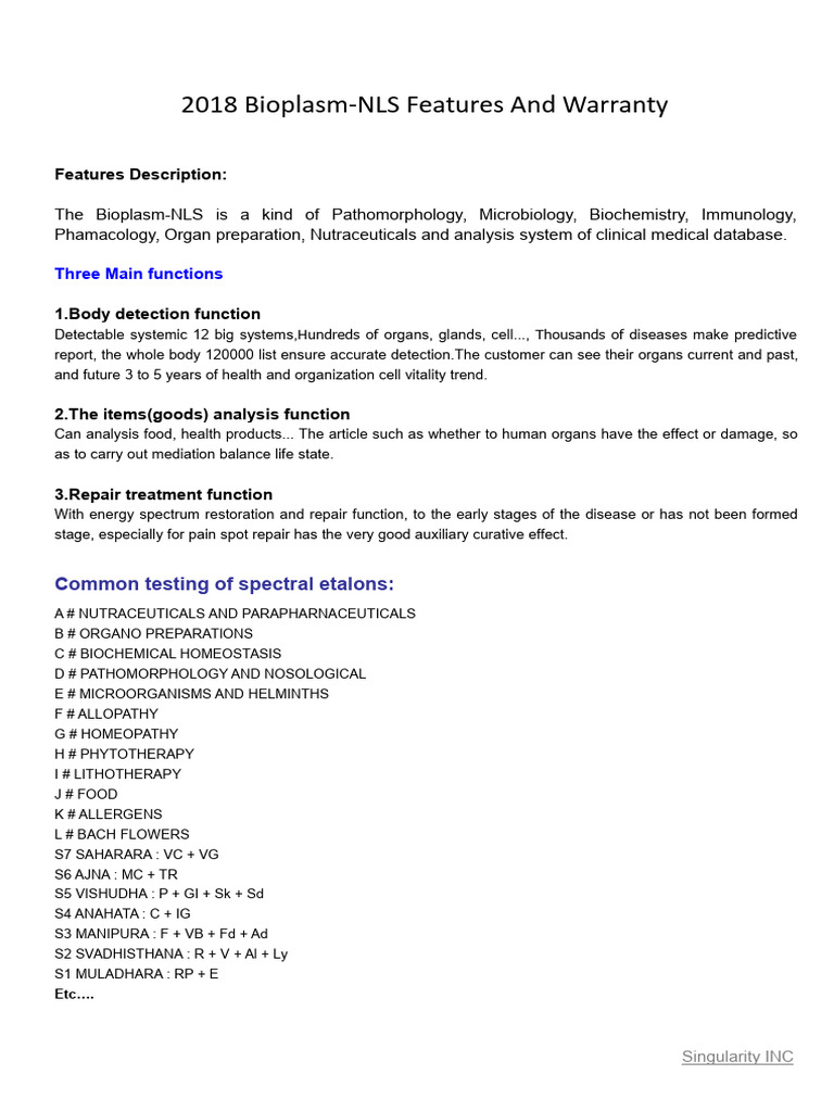 2018 Bioplasm Nls Features With Chakras 002 | PDF | Infection | Allergy