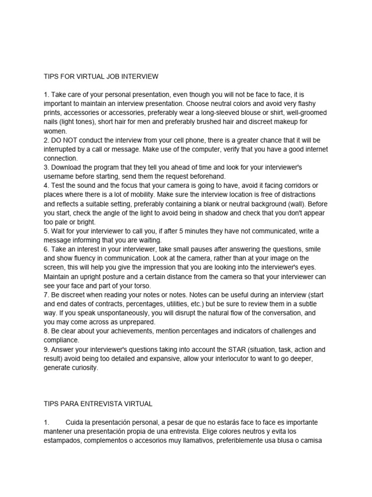 Tips For Virtual Interview | PDF