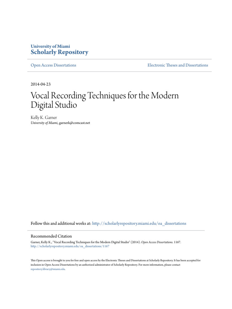 Vocal Recording Techniques For The Modern Digital Studio | PDF | Microphone | Sound Recording ...