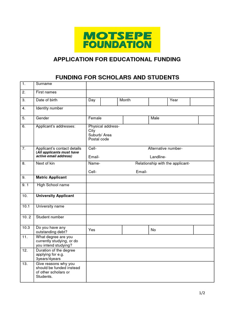 2024 Application For Educational Funding | PDF