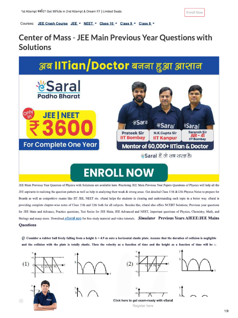 JEE Questions - Center of Mass | PDF