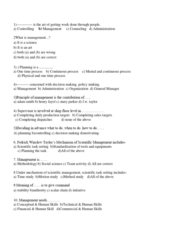 Managment Mcq Download Free Pdf Human Resources Economies