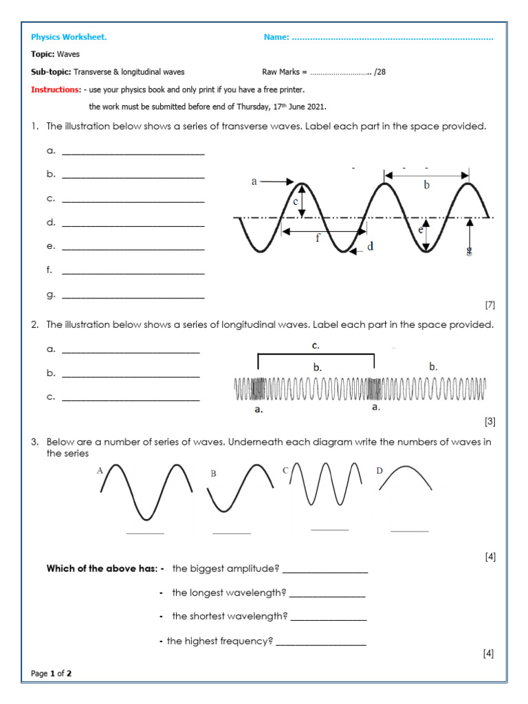 Transverse Waves Worksheet Given 2021 | PDF | Waves | Frequency