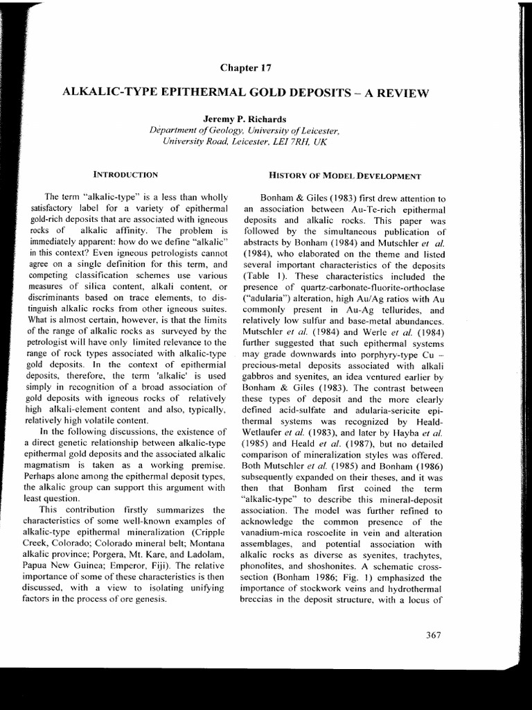 Alkalic-Type Epithermal Gold Deposits | PDF | Igneous Rock | Geology