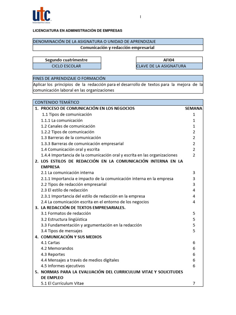 Comunicación-Y Redacción Empresarial 2022 | PDF | Plan de estudios