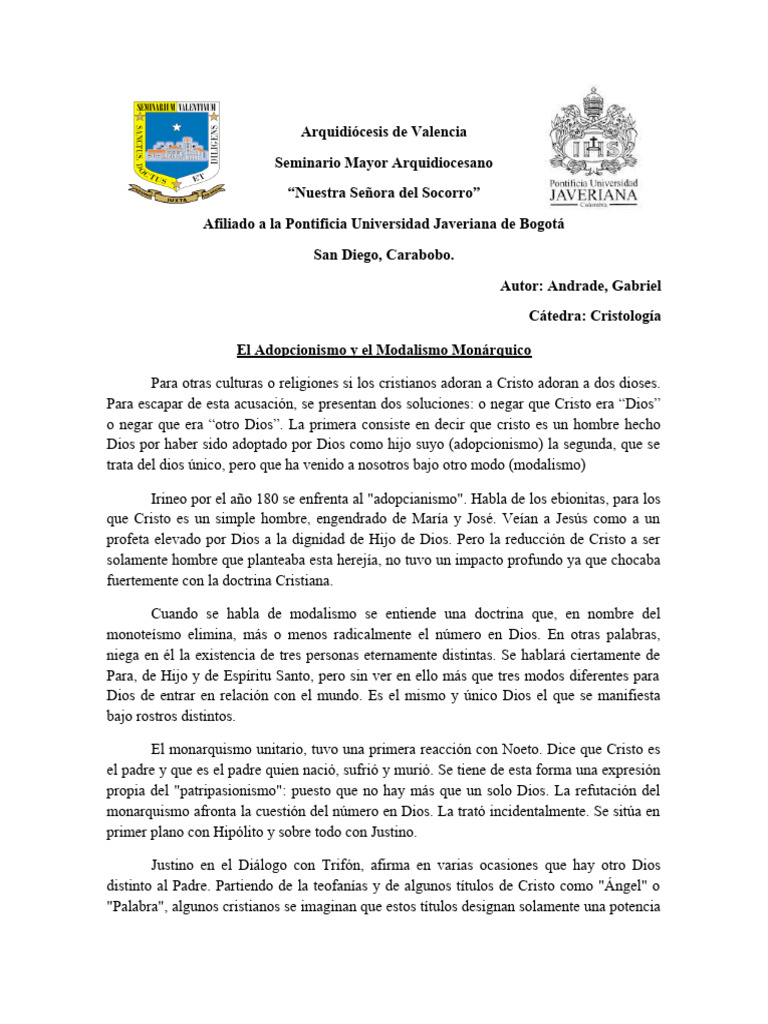 3 Monarquismo y Modalismo | PDF | Trinidad | Teoría de sustancias