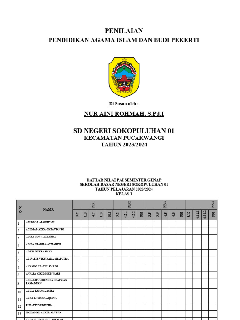 Daftar Nilai Pai Nur Aini 2023 | PDF