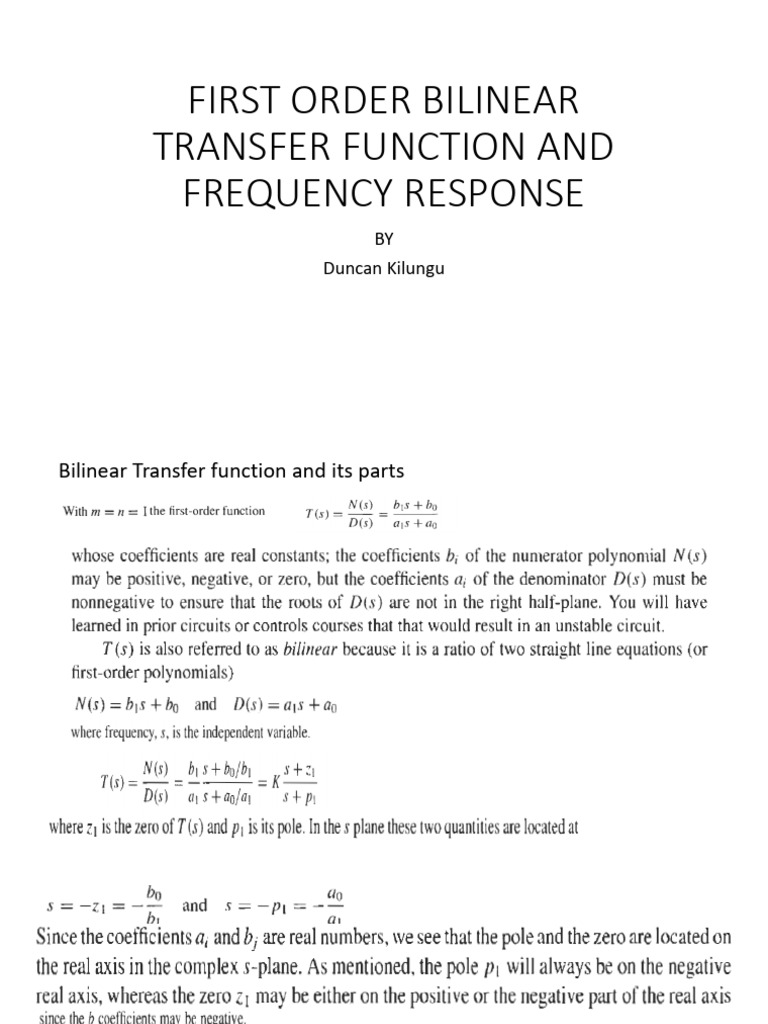 First Order Bilinear Transfer Function and Frequency Response | PDF