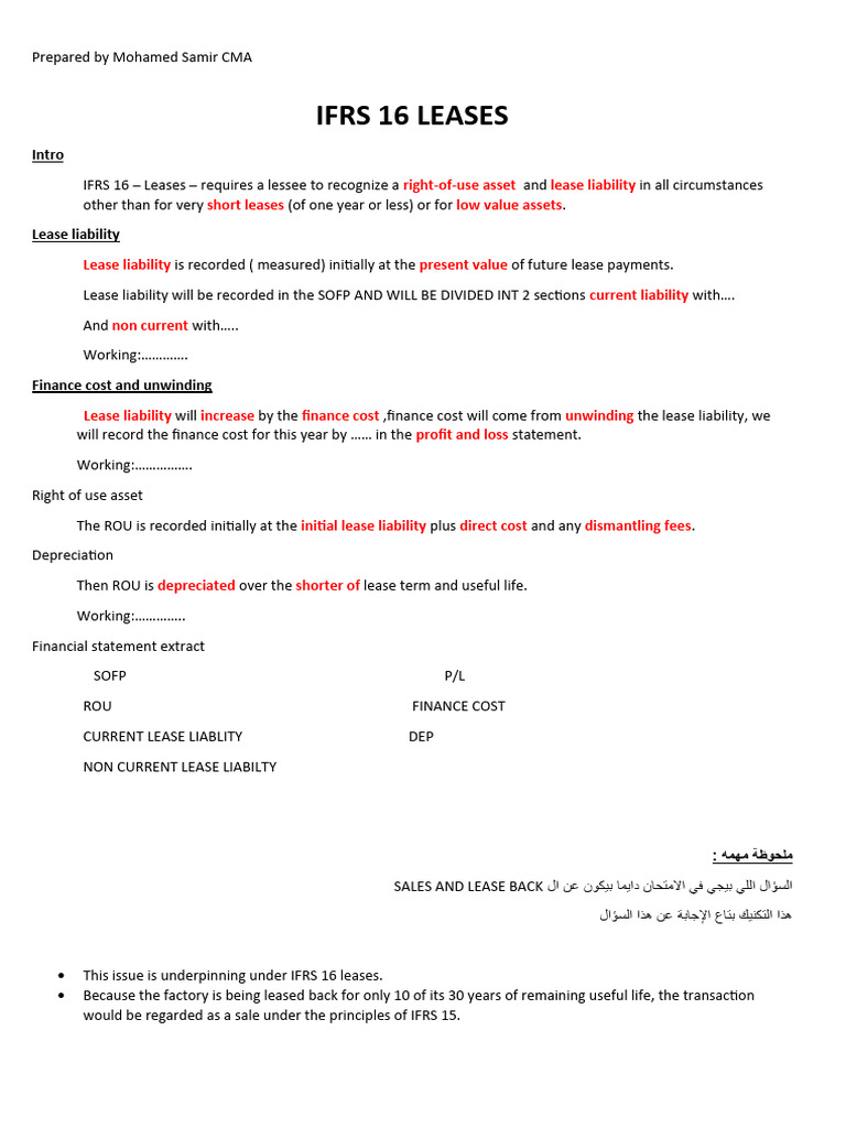 CH 6 Ifrs 16 Leases | PDF | Lease | Cost