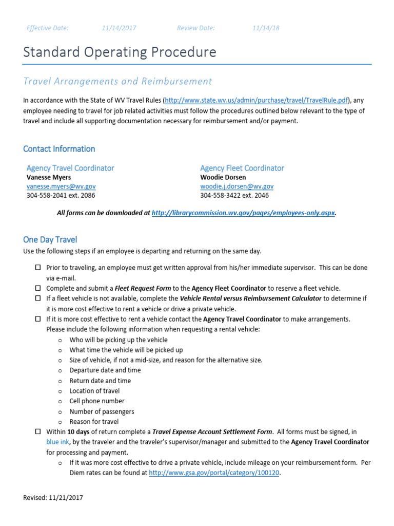 SOP - Travel Arrangements and Reimbursement | PDF