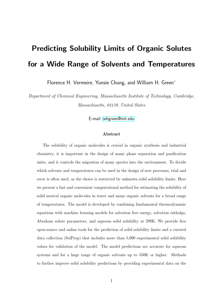 Predicting Solubility Limits of Organic Solutes For A Wide Range of ...