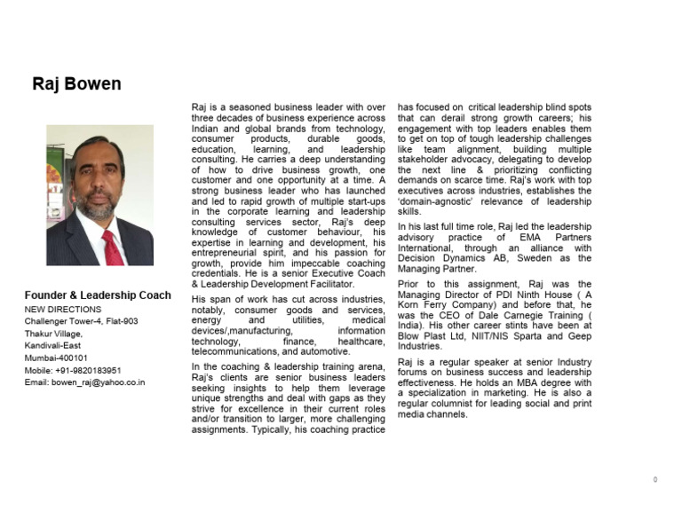 Raj Bowen - Profile - Aug 2021 | PDF | Leadership | Consultant
