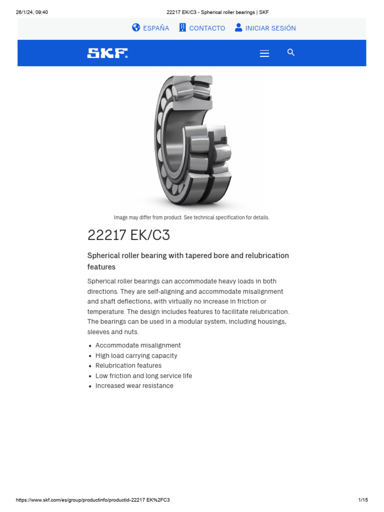 22217 EK_C3 - Spherical roller bearings _ SKF | PDF | Tuerca (Hardware ...