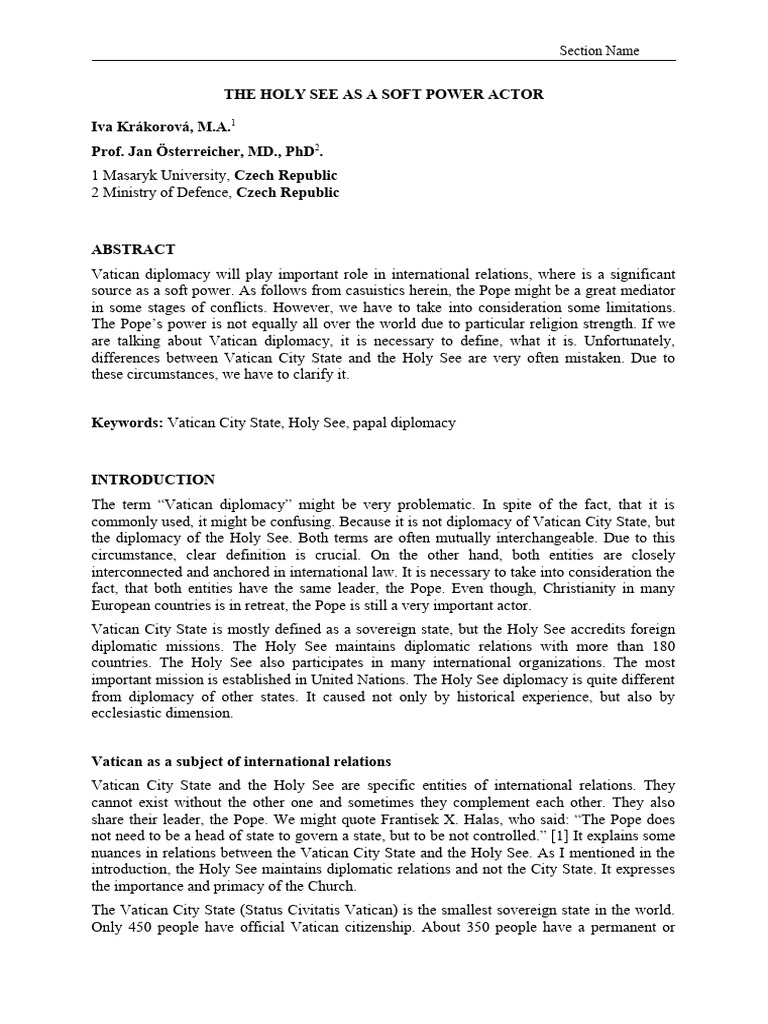 Vatican Diplomacy and Soft Power Dynamics | PDF | Holy See | Vatican City
