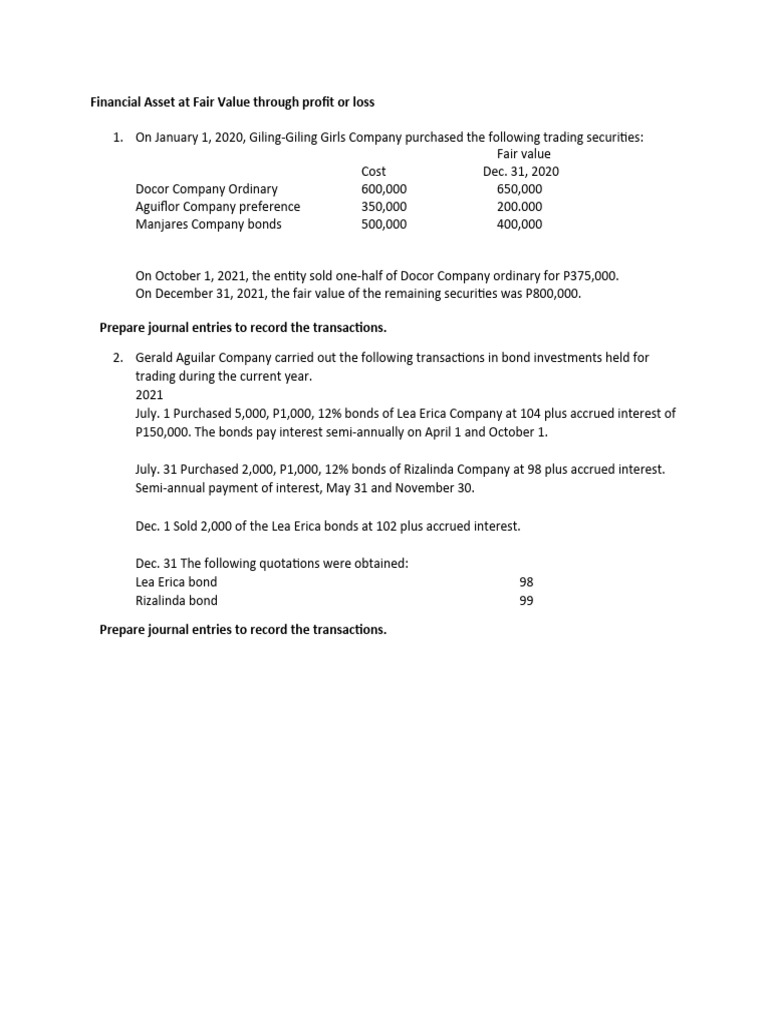 Financial Asset at Fair Value Through Profit or Loss | PDF