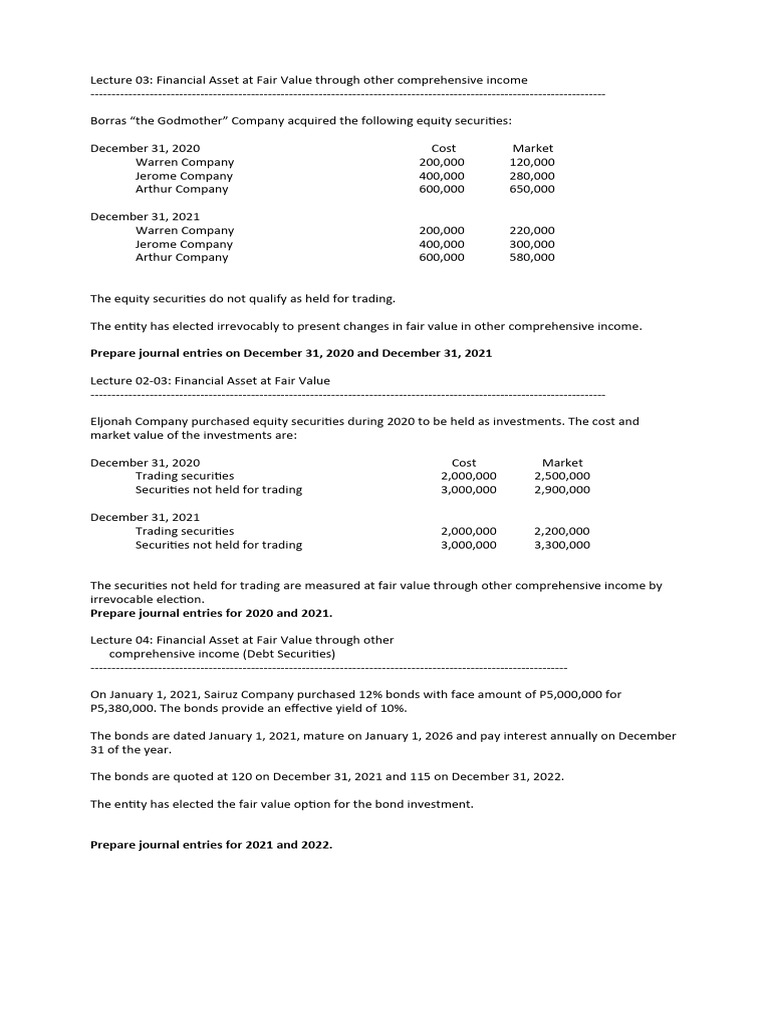 Lecture 03 FA at FV Through OCI | PDF | Securities (Finance) | Fair Value