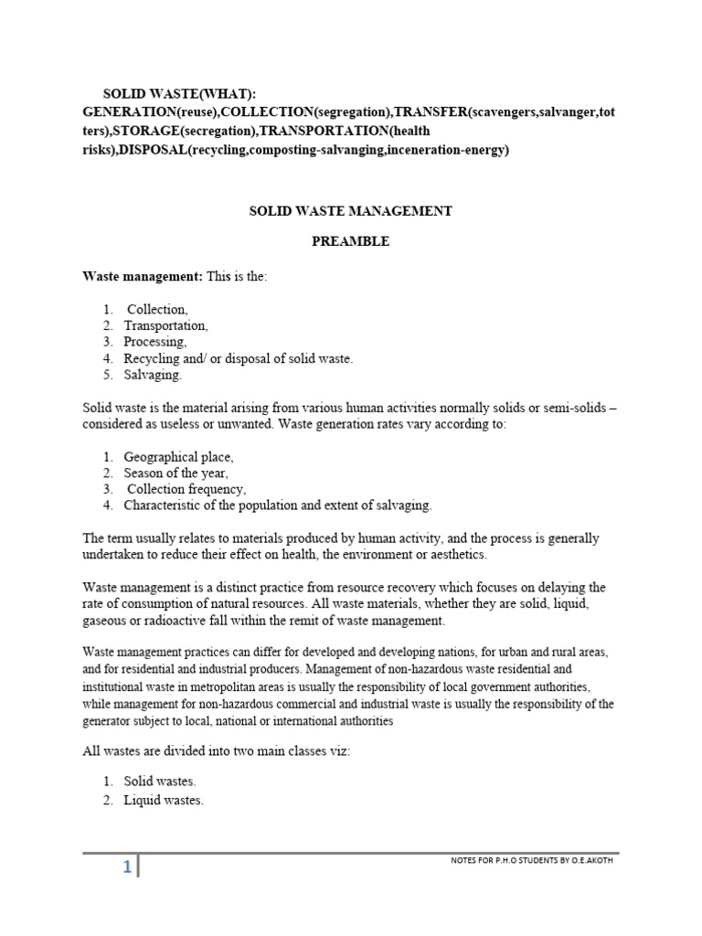 Solid Waste Management Pdf Waste Management Recycling