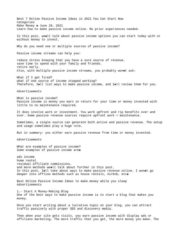 Passive Income Ideas Pdf Saving Banks