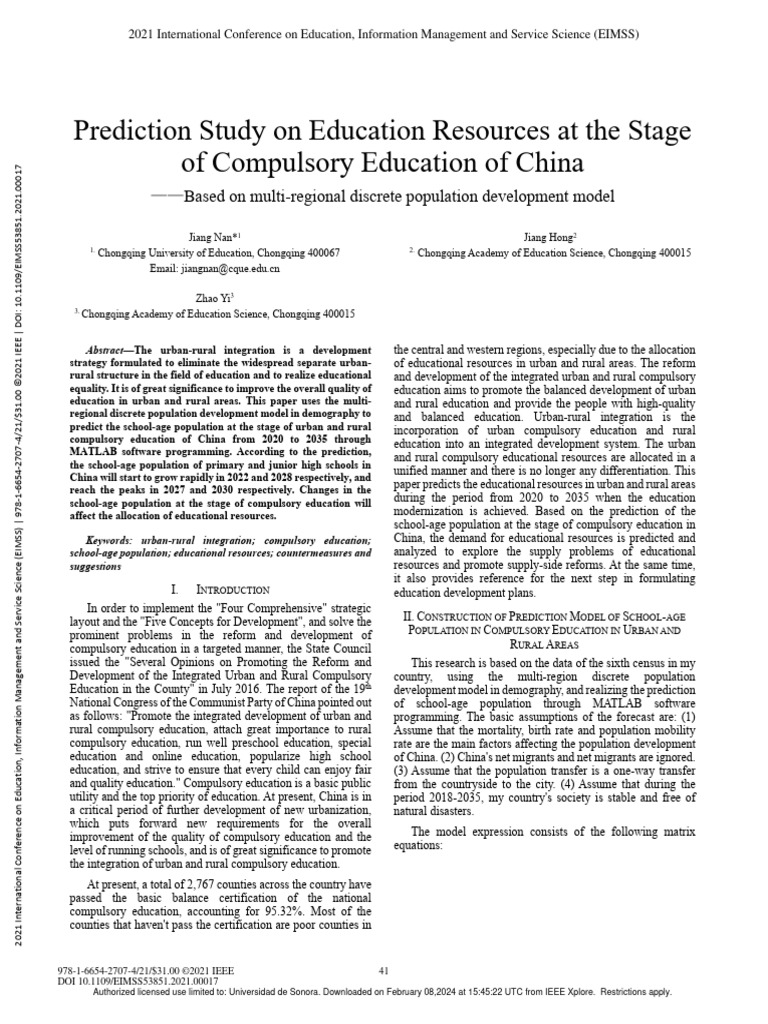 Prediction Study On Education Resources at The Stage of Compulsory ...