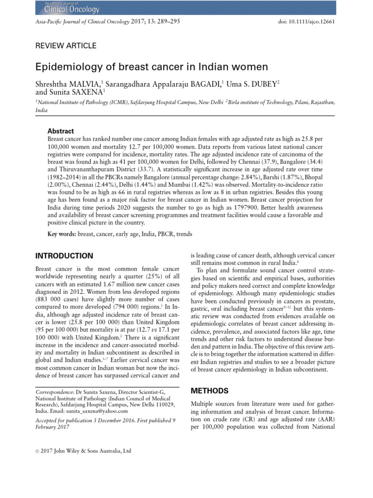 Asia-Pac J CLNCL Oncology - 2017 - Malvia - Epidemiology of Breast ...