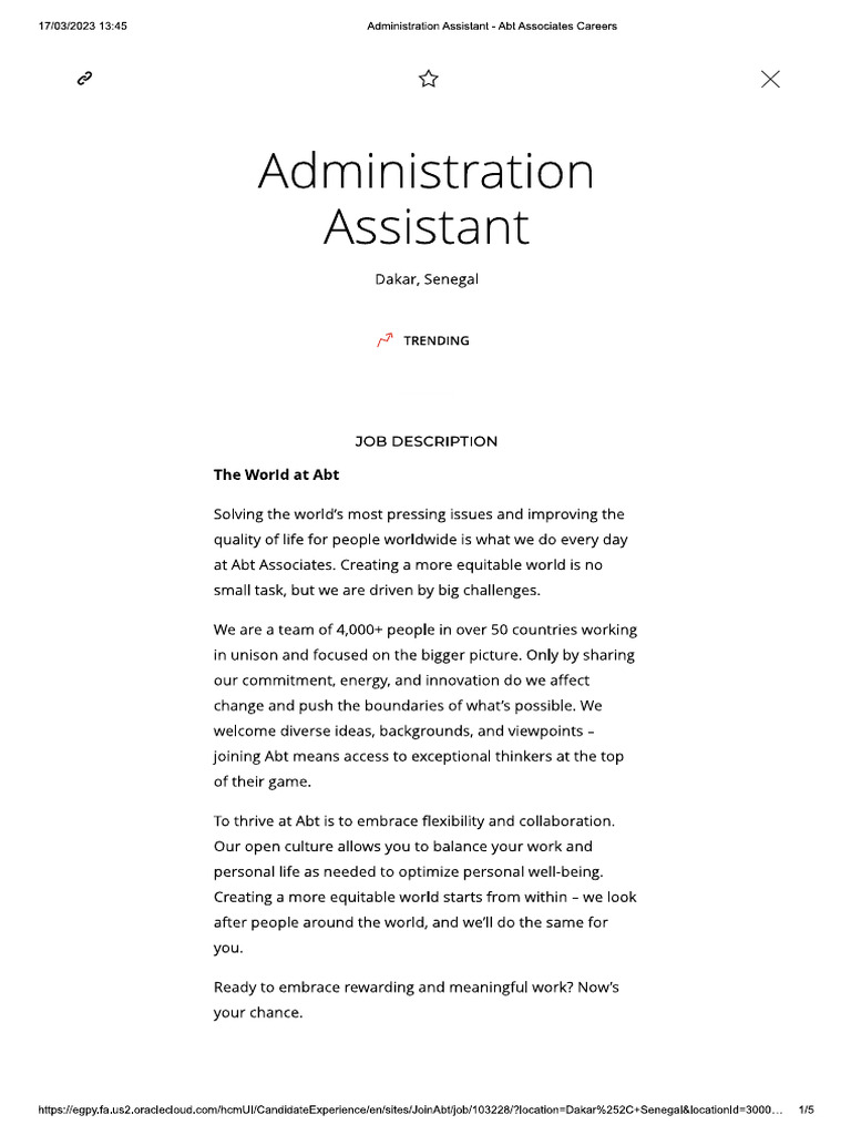 Fiche de Post Assistant Admin - Anglais | PDF