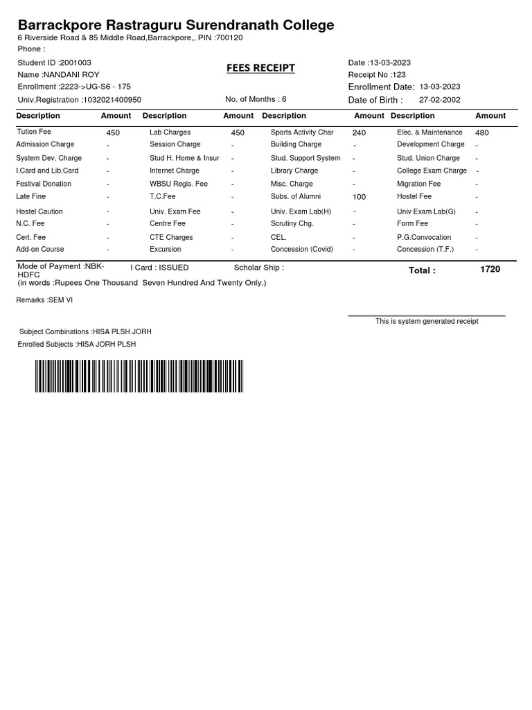 Student Receipt Print | PDF | Market (Economics) | Money