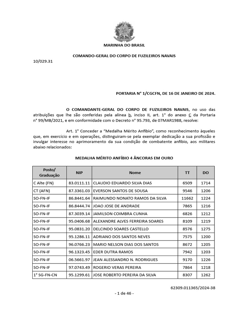 Port 01 2024 CGCFN Medalha Merito Anfibio 029.01 | PDF | Forças ...