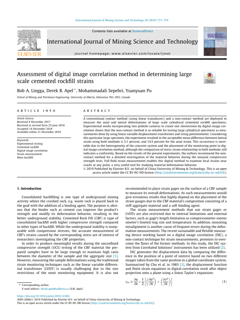 Digital Image Correlation for Cemented Rockfill Strain Measurement ...