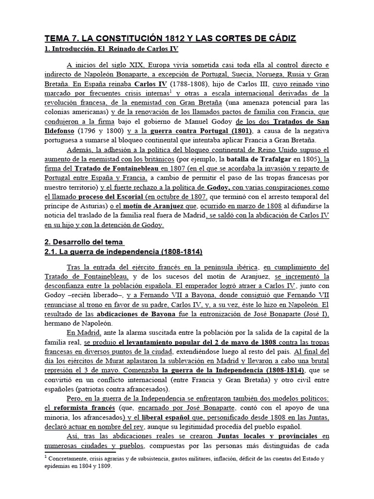 Tema 7. Subrayado | PDF | Guerra peninsular | España