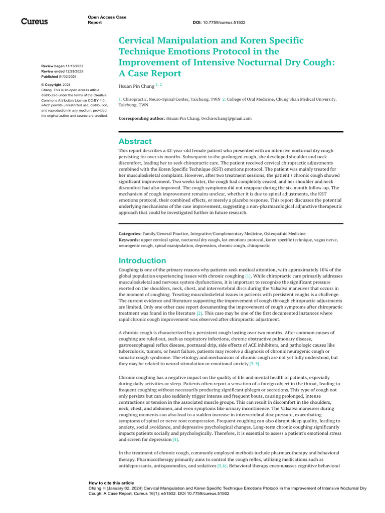 Cervical Manipulation and Koren Specific Technique | PDF | Cough ...