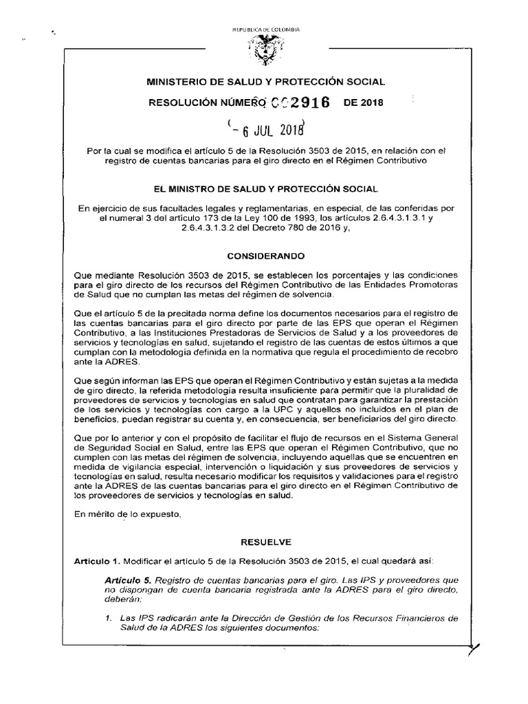 Resolución 2916 de 2018 | PDF