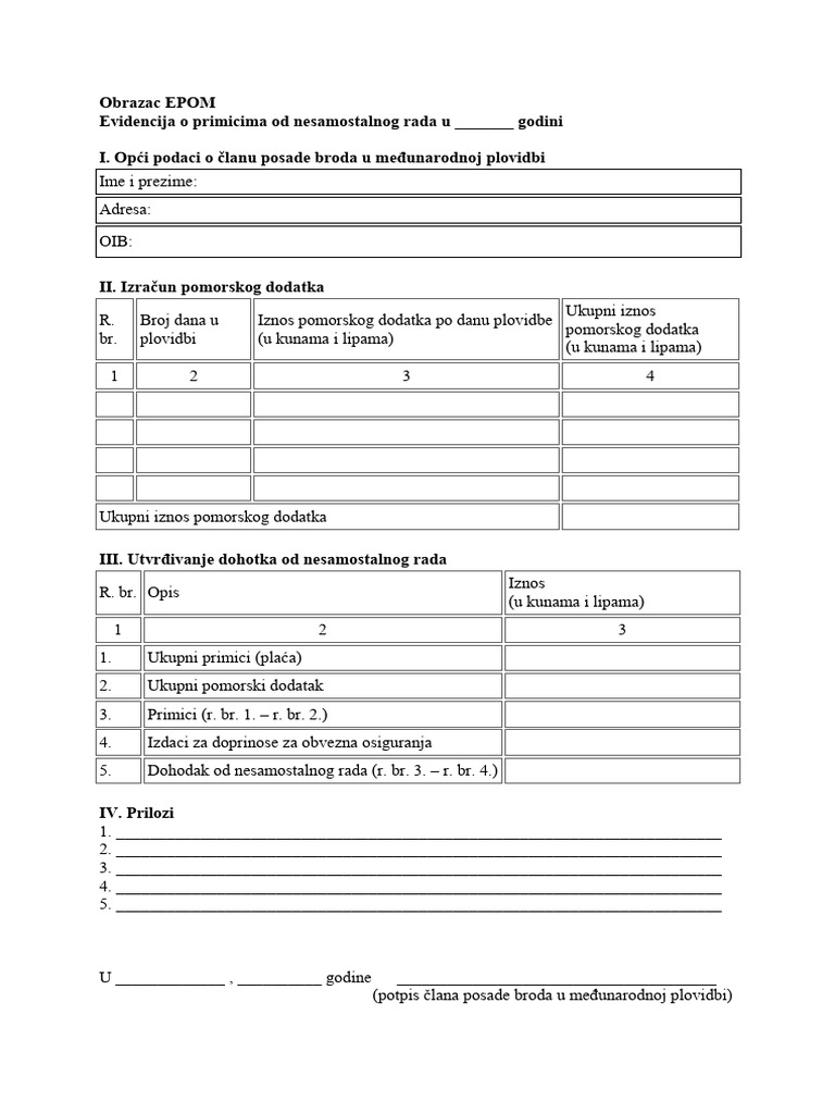 Obrazac EPOM | PDF