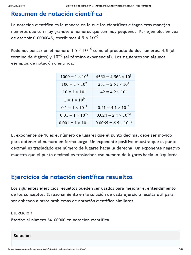 Ejercicios Resueltos de Notación Científica | PDF | Decimal | Números