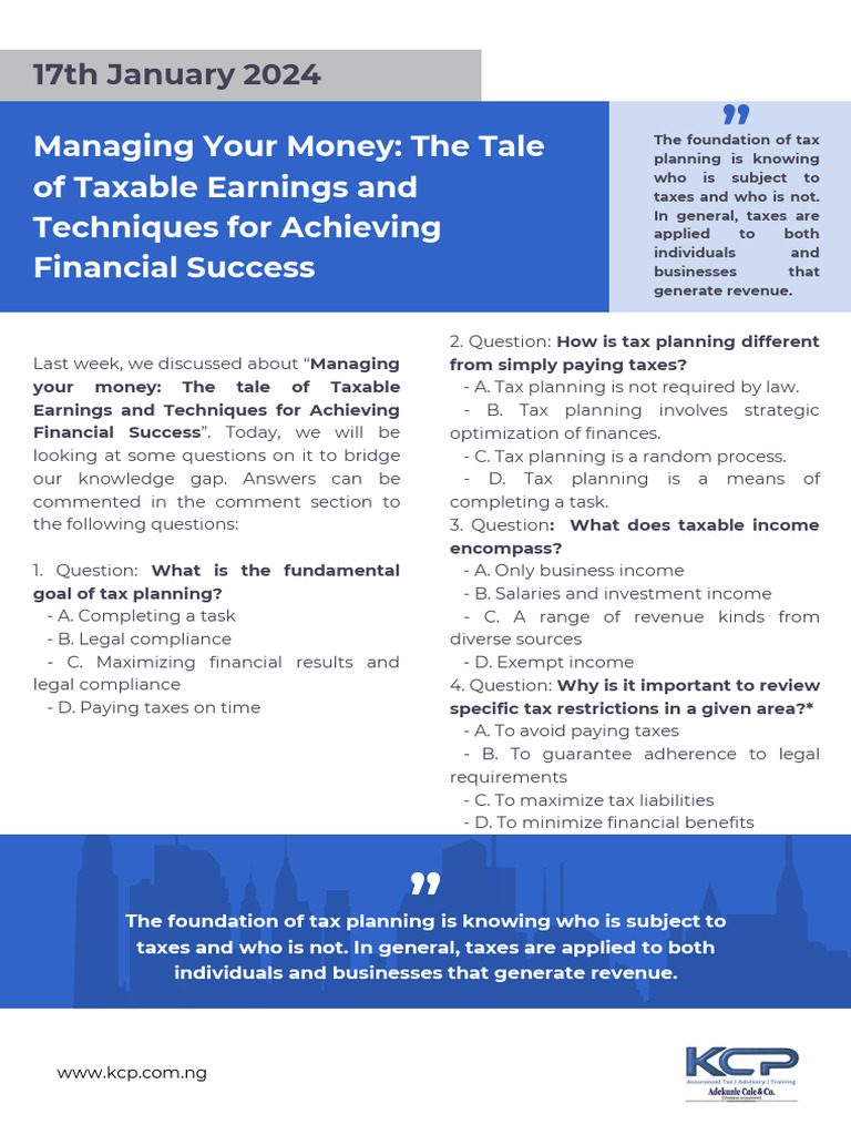 Tax Planning: Key Questions Explained | PDF | Taxes | Tax Avoidance