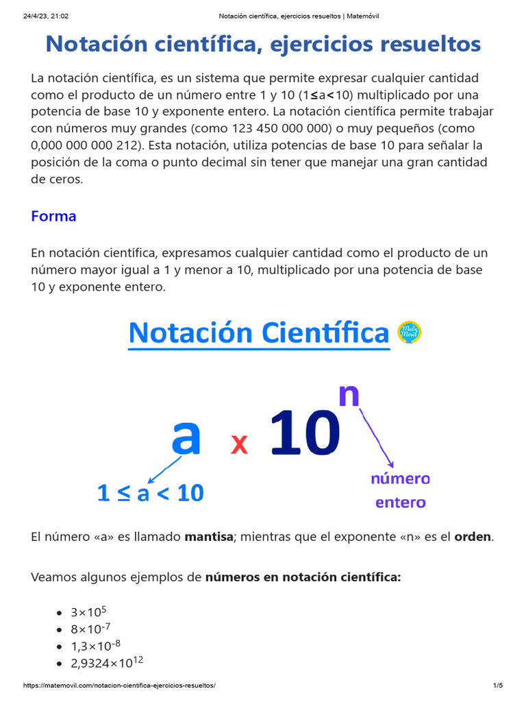 Notación Científica, Ejercicios | PDF | Matemáticas | Notación Matemática