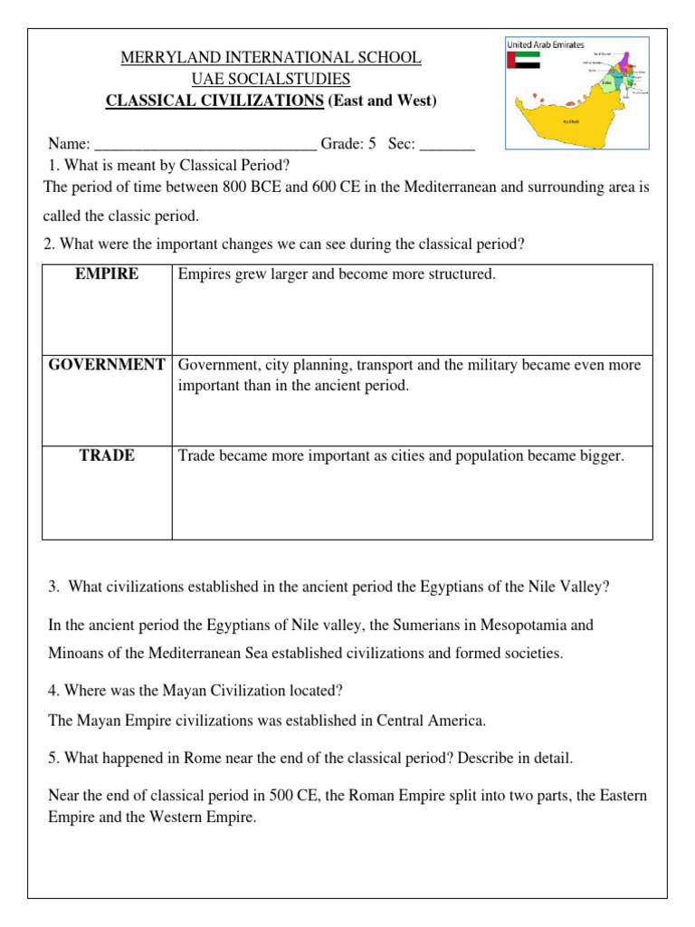 Grade 5 ANSWERKEY Classical Civilizations East and West | PDF | Social ...