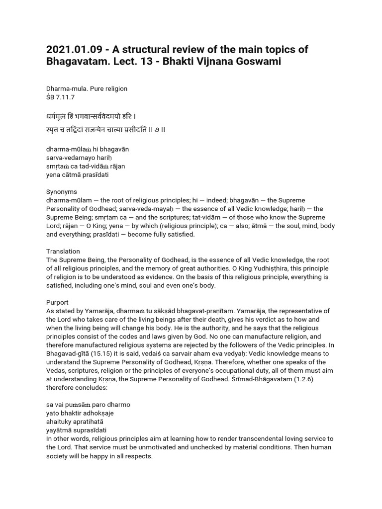 SUMMARY 13 - A Structural Review of The Main Topics of Bhagavatam. Lect. 13 - Bhakti Vijnana ...