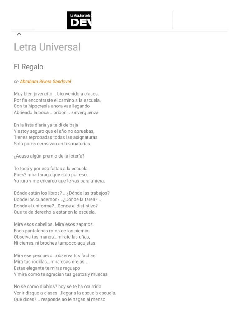 Poema "El Regalo" de Abraham Rivera | PDF