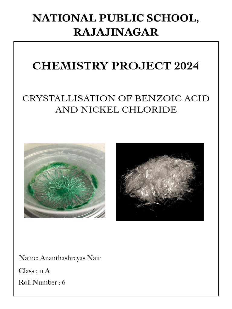 chemproject on crystallisation of nickel chloride and benzoic acid ...