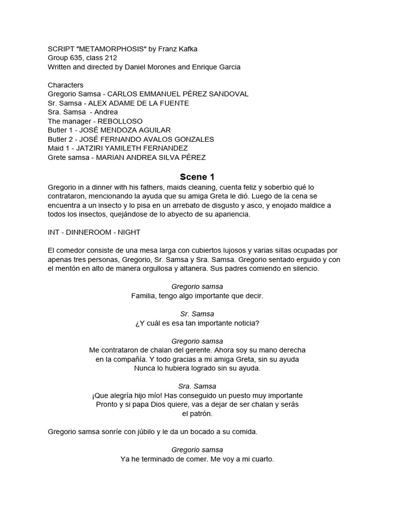 Script Metamorphosis by Franz Cafca | PDF | La metamorfosis