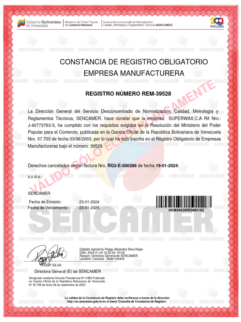Certificado Sencamer | PDF
